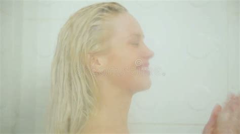 Gorgeous Woman Washing Hair With Shampoo In Shower Bath Stock Video Video Of Head Cosmetic