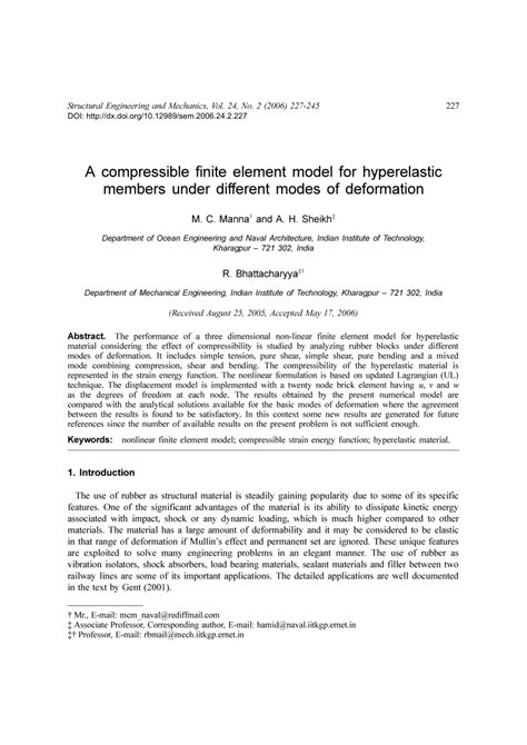 pdf a compressible finite element model for hyperelastic members under different modes of