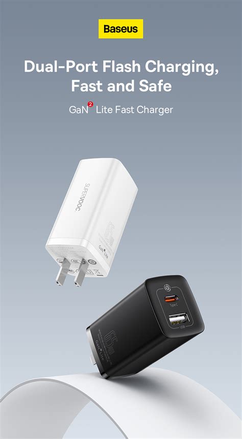 Baseus GaN2 Lite Fast Charger C U 65W CN SUPER VOOC Black Baseus