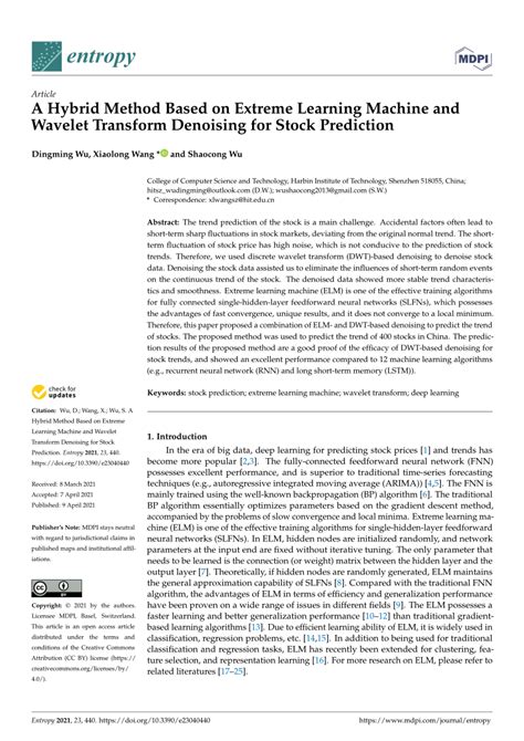 pdf a hybrid method based on extreme learning machine and wavelet transform denoising for