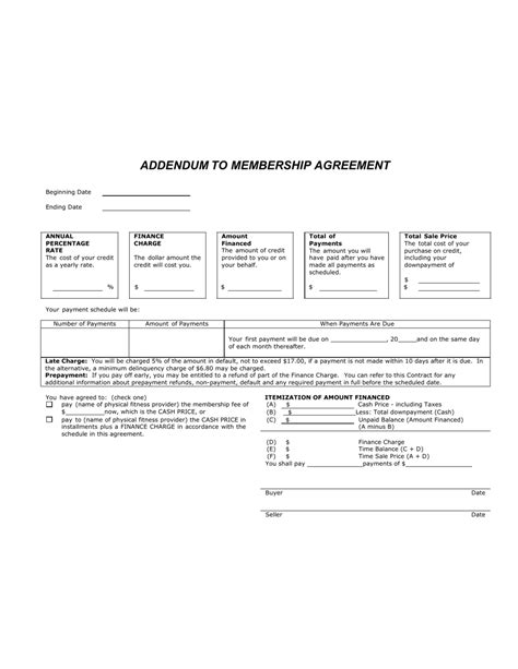 South Carolina Addendum To Membership Agreement Truth In Lending