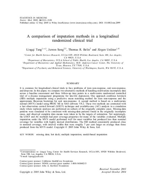 pdf a comparison of imputation methods in a longitudinal randomized clinical trial lingqi