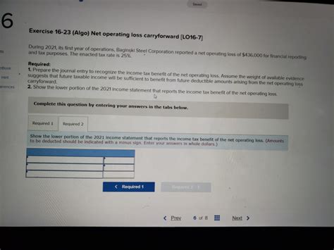 Solved Exercise 16 23 Algo Net Operating Loss Carryforward Chegg