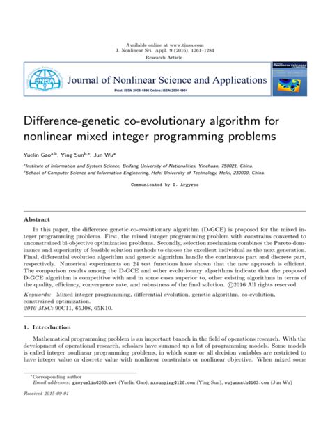 difference genetic co evolutionary algorithm for nonlinear mixed integer programming problems