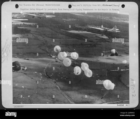 Supplies Being Dropped By Parachute From Boeing B 17 Flying Fortresses To The Maquis In France