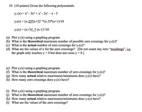 solved 10 10 points given the following polynomials yı