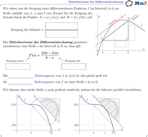 Arbeitsblatt Mittelwertsatz Der Differentialrechnung