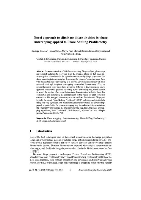 pdf novel approach to eliminate discontinuities in phase unwrapping applied to phase shifting