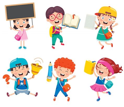 Enfants De L école De Dessin Animé Mignon Heureux Vecteur Premium