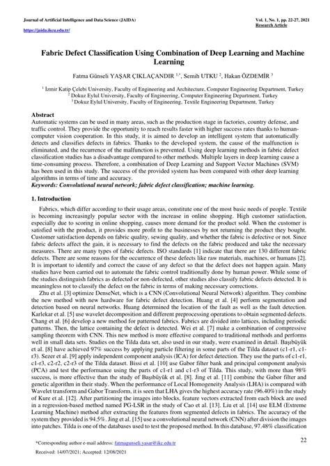 pdf fabric defect classification using combination of deep learning and machine learning