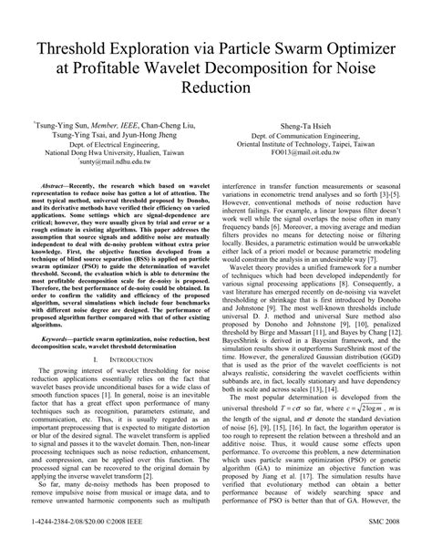 pdf threshold exploration via particle swarm optimizer at profitable wavelet decomposition for