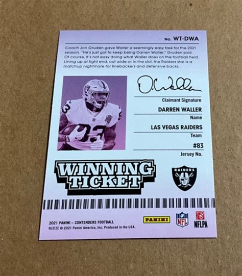 2021 Panini Contenders Winning Ticket WT DWA Darren Waller Las Vegas