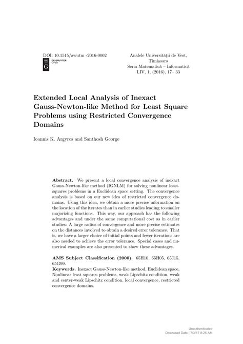 pdf extended local analysis of inexact gauss newton like method for least square problems