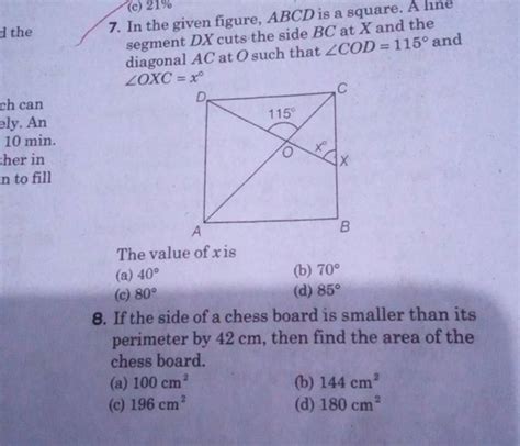 7 in the given figure abcd is a square a line segment dx cuts the side