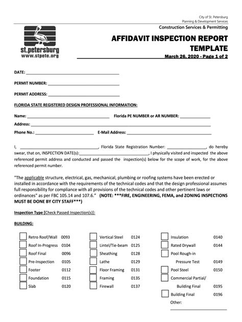 2020 Form FL Affidavit Inspection Report City Of St Petersburg Fill