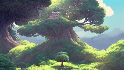 A Landscape Of A Single Tree With Bushes Nearby Stable Diffusion