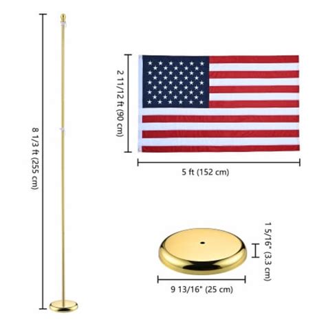 8 Ft Telescoping Indoor Flag Pole Kit Gold Finial Base Aluminum 3x5 Ft