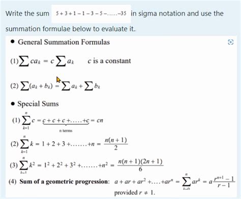 solved write the sum 5 3 1 1 3 5 35 in sigma notation