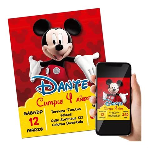 Invitacion Digital Mickey Mouse Fiesta Cumpleaños Infantil Meses sin