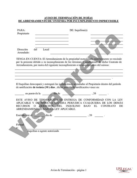 Virginia Aviso de 30 días para rescindir el contrato de arrendamiento