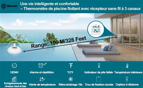 Geevon Thermom Tre De Piscine Sans Fil Flottant Easy Read Thermom Tre