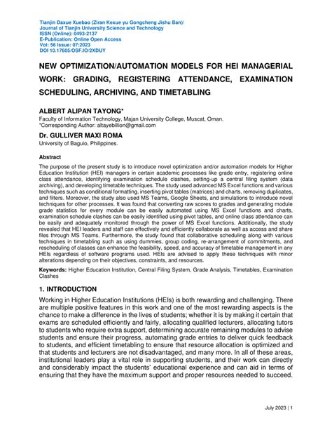 pdf new optimization automation models for hei managerial work grading registering