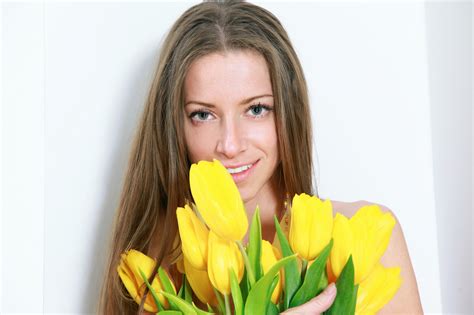 Wallpaper Metart Women Blue Eyes Looking At Viewer Brunette Mika A Model Flowers