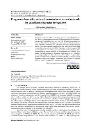 Fragmented Cuneiform Based Convolutional Neural Network For Cuneiform