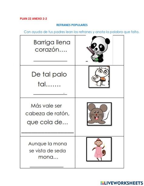 Actividad De Completa Los Refranes Refranes Refranes Populares