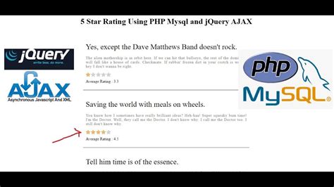 5 star rating using php mysql and jquery ajax youtube