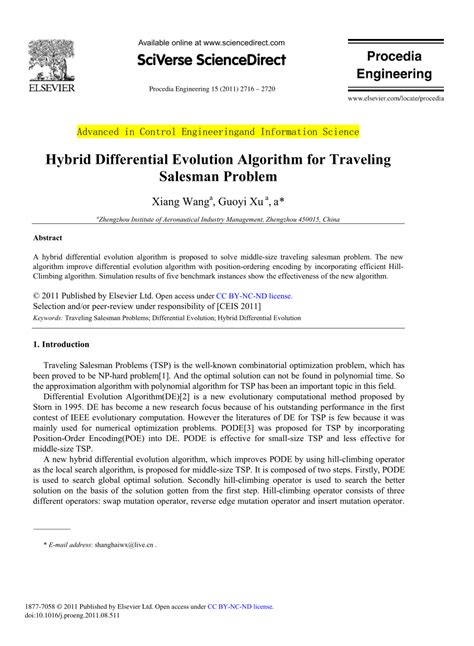pdf hybrid differential evolution algorithm for traveling salesman problem