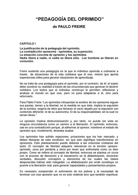 Pedagogia DEL Oprimido de Paulo Freire PEDAGOGÍA DEL OPRIMIDO de
