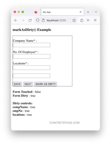 Angular Markasdirty Concretepage
