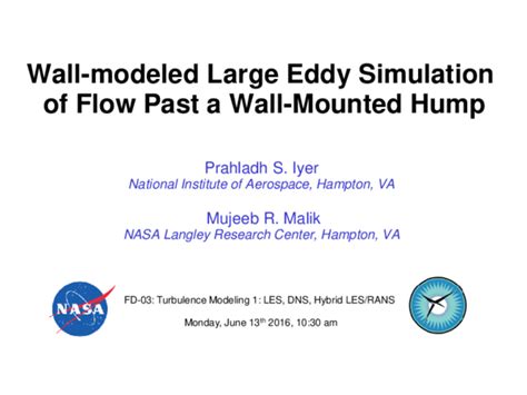 pdf wall modeled large eddy simulation of flow past a wall mounted hump mujeeb malik