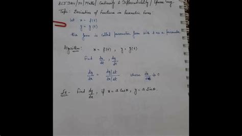 derivative of parametric function class xii youtube