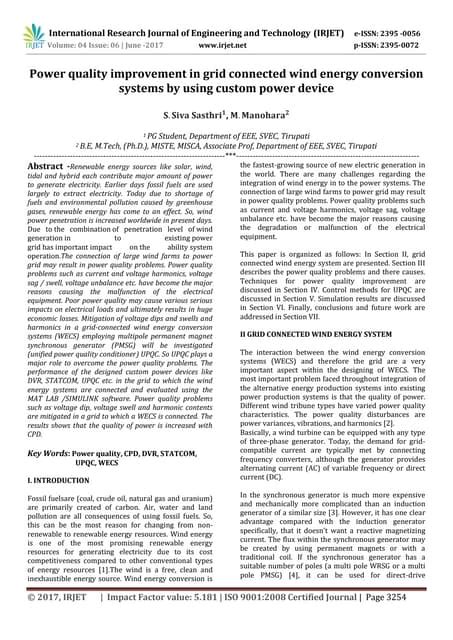 irjet power quality improvement in grid connected wind energy conversion systems by using custom