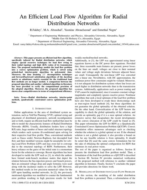 pdf an efficient load flow algorithm for radial distribution networks