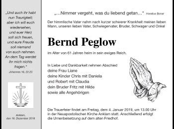Traueranzeigen Von Bernd Peglow Trauer Nordkurier