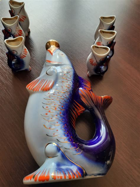 Karafka Ryba Zestaw Z Kieliszkami PRL Porcelana Warszawa Kup Teraz