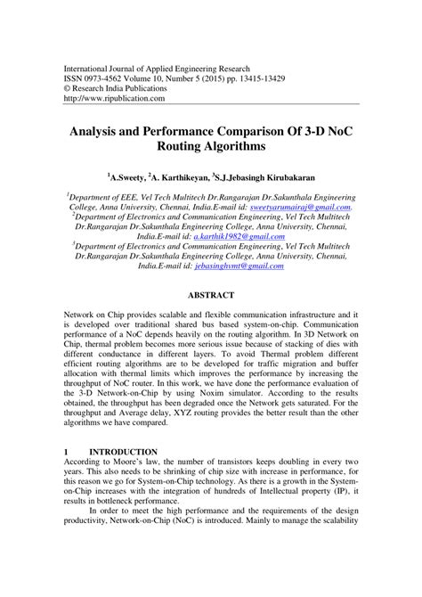 pdf analysis and performance comparison of 3 d noc routing algorithms