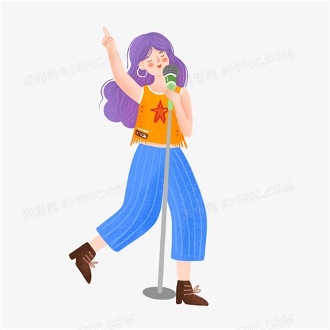 卡通手绘免抠唱歌的女孩素材图片免费下载 PNG素材 编号1yqi6d76k 图精灵