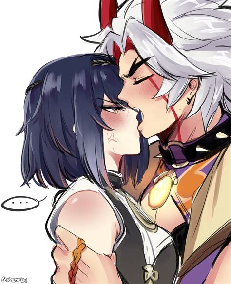 Kujou Sara And Arataki Itto Genshin Impact Drawn By Kurenaiz