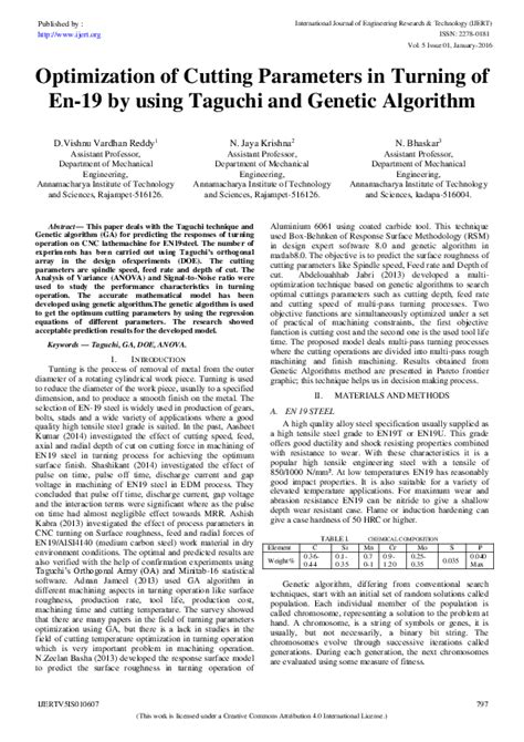 pdf ijert optimization of cutting parameters in turning of en 19 by using taguchi and genetic