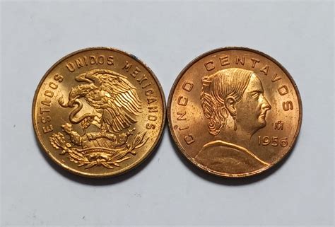 1956 Mexico 5 Centavos Uncirculated Brass Coin Josefa Ortiz De