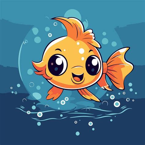 Un lindo pez dorado de dibujos animados nadando en el mar ilustración