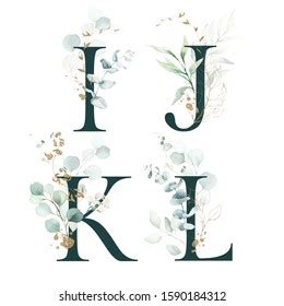 Gold Green Floral Alphabet Set Letters Stock Illustration 1594533922