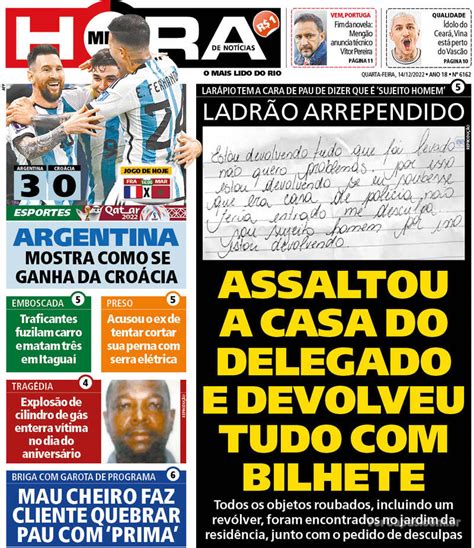 Capa Meia Hora Edição Quarta 14 de Dezembro de 2022