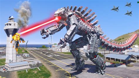 GTA 5 Mechagodzilla Bị Mất Kiểm Soát Điên Loạn Phá Hủy Khu Quân Đội Sau