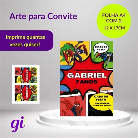 Convite Aniversário Super Heróis Marvel Arte Digital Elo7