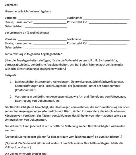 Vollmachten Muster Vorlage Net